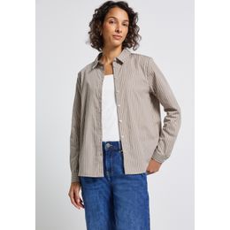 Langarmbluse Street One, Damen, Gr. 34, beige (light mocha beige), Web, 100% Baumwolle, gestreift, normal normal, V-Ausschnitt, Bündchen, Blusen, aus reiner Baumwolle