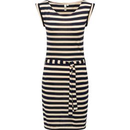 Sommerkleid Ragwear "Tagg Stripes", Damen, Gr. L (40), Normalgrößen, blau (navy), Material: 50% Viskose, 50% Polyester, figurumspielend ca. Mitte Oberschenkel, tiefer Rundhals, Ärmel ohne Ärmelschlitz, Kleider, gestreiftes Damen Minikleid mit Taillenband und Taschen
