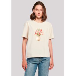 T-Shirt F4NT4STIC "Rosa Fr&uuml;hlingsblumenstrau&szlig; in Vase", Damen, Gr. L, wei&szlig; (sandwei&szlig;), Obermaterial: 100% Baumwolle, oversize, Rundhals, ohne B&uuml;ndchen, Shirts T-Shirt, Premium Qualit&auml;t