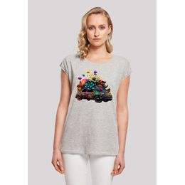 T-Shirt F4NT4STIC "Blumen Auto Tee", Damen, Gr. 4XL, grau (erdgrau), Obermaterial: 100% Baumwolle, regular fit, Rundhals, ohne B&uuml;ndchen, Shirts T-Shirt, Print