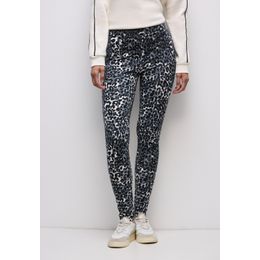 Leggings Street One, Damen, Gr. 44, grau (metallic grau), Web, 95% Baumwolle, 5% Elasthan, animal-print, skinny fit normal, Hosen Leggings, aus Baumwolle mit Stretchanteil
