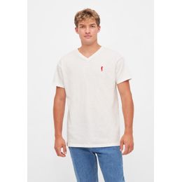 Print-Shirt Derbe "Basic Kippes", Herren, Gr. S, wei&szlig; (off, wei&szlig;), Obermaterial: 100% Baumwolle, regular fit, V-Ausschnitt, ohne B&uuml;ndchen, Shirts, Made in Portugal, Flam&eacute; Qualit&auml;t