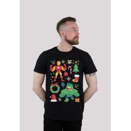 T-Shirt F4NT4STIC "Marvel Universe Iron Man And Hulk Weihnachten", Herren, Gr. L, schwarz, Obermaterial: 100% Baumwolle, regular fit, Rundhals, ohne Bündchen, Shirts, Print