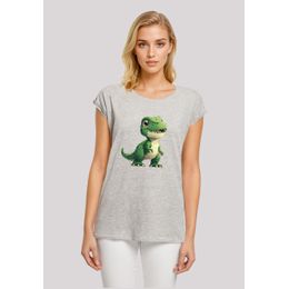 T-Shirt F4NT4STIC "Süßer grüner Dino", Damen, Gr. 4XL, grau (erdgrau), Obermaterial: 100% Baumwolle, regular fit, Rundhals, ohne Bündchen, Shirts, Premium Qualität