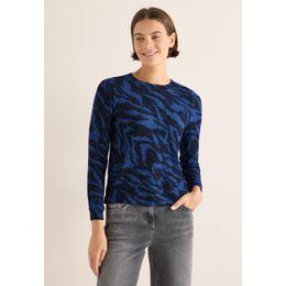 Langarmshirt Cecil, Damen, Gr. L (42), urban dunkelblau melange, Stoff, 67% Viskose, 28% Polyester, 5% Elasthan, animal-print, comfort fit normal, Rundhals, elastischer Bund, Shirts Langarmshirt, im Melange Look
