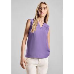 Blusentop Street One, Damen, Gr. 46, lila (bellflower lila), Stoff, 100% Viskose, unifarben, gerade h&uuml;ftlang, Rundhals, B&uuml;ndchen, Blusen Blusentop, Mit Stickerei