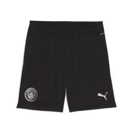 Sporthose Puma "Manchester City Trainingsshorts Herren", Herren, Gr. M, Normalgr&ouml;&szlig;en, schwarz (schwarz silber metallic), Obermaterial: 100% Polyester. Taschenfutter: 100% Polyester. Besatz: 12% Elasthan, 88% Polyester, slim fit, Hosen Sporthose