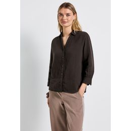 Hemdbluse Street One, Damen, Gr. 36, deep roast braun, Web, 100% Baumwolle, unifarben, normal normal, V-Ausschnitt, B&uuml;ndchen, Blusen Hemdbluse, aus reiner Baumwolle