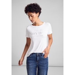 T-Shirt Street One, Damen, Gr. 44, wei&szlig;, Stoff, 95% Viskose, 5% Elasthan, bedruckt, gerade normal, Rundhals, B&uuml;ndchen, Shirts T-Shirt, mit Rundhalsausschnitt