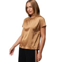 Zero Damen Kurzarmshirt "Damen Satinshirt mit Wellensaum"cinnamon swirl, festlich, Gr. 34, glänzend, Satin, Obermaterial: 96% Polyester, 4% Elastan.