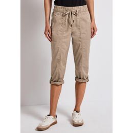 3/4-Hose Street One, Damen, Gr. 46, L&auml;nge 22, beige (safari beige), Web, 98% Baumwolle, 2% Elasthan, unifarben, loose fit 3/4-L&auml;nge, Hosen, Middle Waist