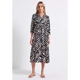 Midikleid Street One, Damen, Gr. 36, EURO-Gr&ouml;&szlig;en, blau (tiefblau), Stoff, 100% Viskose, bedruckt, normal knielang, Rundhals, B&uuml;ndchen, Kleider Midikleid, aus Viskose