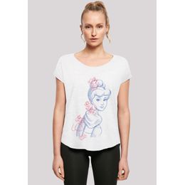T-Shirt F4NT4STIC "Disney Cinderella Mouse Zeichnung", Damen, Gr. S, wei&szlig;, Obermaterial: 100% Baumwolle, regular fit, Rundhals, ohne B&uuml;ndchen, Shirts T-Shirt, Damen,Premium Merch,Lang,Longshirt,Bedruckt