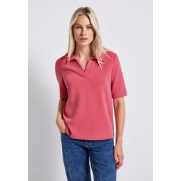 Poloshirt Street One, Damen, Gr. 34, almond coral, Stoff, 46% Modal, 46% Polyester, 8% Elasthan, unifarben, normal normal, hoch geschlossener Ausschnitt, abgesteppt, Shirts, aus softem Materialmix