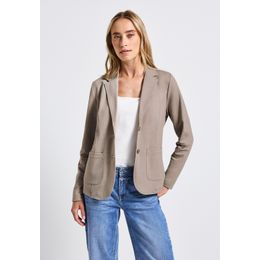 Kurzblazer Street One, Damen, Gr. 40, grün (sandstone mocha meliert), Web, Obermaterial: 93% Baumwolle, 7% Elasthan; Futter: 100% Elasthan, unifarben, normal normal, V-Ausschnitt, abgesteppt, Blazer, aus Baumwolle mit Stretchanteil