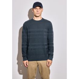 Rundhalspullover Street One MEN, Damen, Gr. L42, blau (dusk blau), Web, 100% Baumwolle, unifarben, normal normal, Rundhals, Rippbündchen, Pullover Rundhalspullover, aus reiner Baumwolle