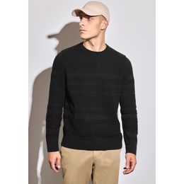 Rundhalspullover Street One MEN, Damen, Gr. L42, schwarz, Web, 100% Baumwolle, unifarben, normal normal, Rundhals, Rippbündchen, Pullover Rundhalspullover, aus reiner Baumwolle