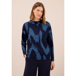 Langarmshirt Cecil, Damen, Gr. L (42), urban dunkelblau, Stoff, 75% Viskose, 20% Polyester, 5% Elasthan, gemustert, normal normal, hoch geschlossener Ausschnitt, abgesteppt, Shirts Langarmshirt, mit grafischem Muster