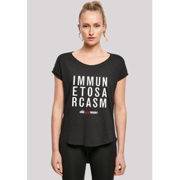 T-Shirt F4NT4STIC "Long Cut Shirt 'Big Bang Theory Immune To Sarcasm'", Damen, Gr. M, schwarz, Obermaterial: 100% Baumwolle, regular fit, Rundhals, ohne B&uuml;ndchen, Shirts T-Shirt, Damen,Premium Merch,Lang,Longshirt,Bedruckt