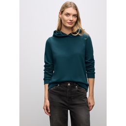 Hoodie Street One, Damen, Gr. 42, tide blau, Sweatware, 60% Baumwolle, 40% Polyester, unifarben, normal, ohne Ausschnitt, B&uuml;ndchen, Sweatshirts Hoodie, im soften Baumwoll-Mix