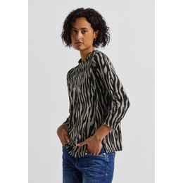 3/4-Arm-Shirt Street One, Damen, Gr. 36, schwarz, Stoff, 64% Polyester, 33% Viskose, 3% Elasthan, animal-print, normal normal, Rundhals, Bündchen, Shirts, mit 3/4 Ärmeln