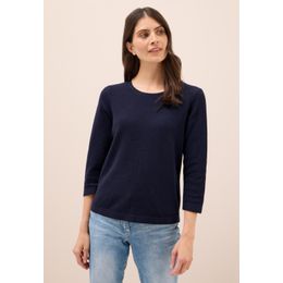 Strickpullover Cecil, Damen, Gr. L42, blau (urban dunkelblau), Web, 60% Baumwolle, 40% Viskose, unifarben, normal normal, Rundhals, abgesteppt, Pullover Strickpullover, aus Feinstrick