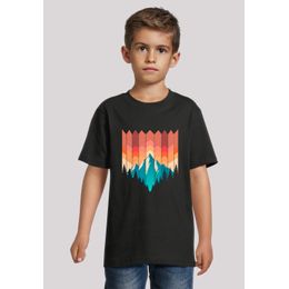 T-Shirt F4NT4STIC "Berg Sonnenuntergang Geometrisch", Mädchen, Gr. 110/116, schwarz, Obermaterial: 100% Baumwolle, regular fit, Rundhals, ohne Bündchen, Shirts, Premium Qualität