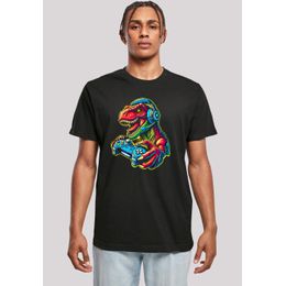 T-Shirt F4NT4STIC "Dinosaurier Gamer", Herren, Gr. L, schwarz, Obermaterial: 100% Baumwolle, regular fit, Rundhals, ohne Bündchen, Shirts, Premium Qualität