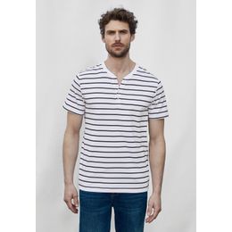 T-Shirt Street One MEN, Damen, Gr. S (38), wei&szlig; (hellwei&szlig;), Web, 100% Baumwolle, gestreift, normal normal, Rundhals, abgesteppt, Shirts T-Shirt, aus reiner Baumwolle