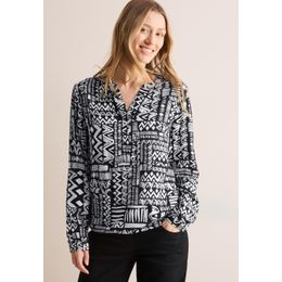 Langarmbluse Cecil, Damen, Gr. XL (44), schwarz, Stoff, 100% Viskose, gemustert, normal normal, V-Ausschnitt, breiter Bund, Blusen, im lockeren Schnitt