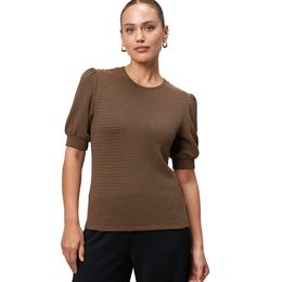 Kurzarmshirt Zero "Damen Strukturshirt mit kurzen Puffärmeln", Damen, Gr. 34, schwarz (schwarzcamel), Jersey, Obermaterial: 71% Polyester, 27% Viskose, 2% Elastan. Ärmelfutter: ohne Futter., Strukturmuster, figurbetont normal, Rundhals, weit Bündchen, Shirts, strukturiert
