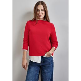 Langarmshirt Street One, Damen, Gr. 42, rot (autumn rot), Stoff, 65% Polyester, 33% Viskose, 2% Elasthan, unifarben, normal normal, Rundhals, abgesteppt, Shirts Langarmshirt, mit feinem Streifenmuster
