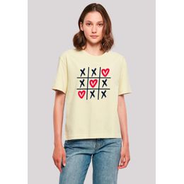 T-Shirt F4NT4STIC "Valentinstag Herz Tic Tac Toe", Damen, Gr. L, gelb (softgelb), Obermaterial: 100% Baumwolle, oversize, Rundhals, ohne B&uuml;ndchen, Shirts T-Shirt, Premium Qualit&auml;t
