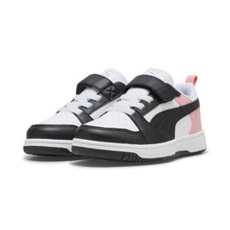 Sneaker Puma "Puma Rebound V6 Lo Sneakers Kinder", Kinder, Gr. 33, schwarz-wei&szlig; (wei&szlig; schwarz pink fruit), Obermaterial: Synthetik, Textil; Futter: Textil; Innensohle: Textil; Laufsohle: Gummi, Schuhe Sneaker