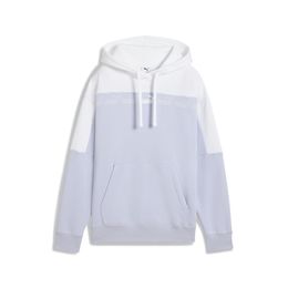 Hoodie Puma "Around The Block Hoodie Damen", Damen, Gr. L, blau (cool weather blau), Obermaterial: 66% Baumwolle, 34% Polyester; Kapuzenfutter: 100% Baumwolle; Rippe: 97% Baumwolle, 3% Elasthan, comfort fit, Sweatshirts Hoodie