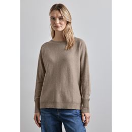 Strickpullover Street One, Damen, Gr. 34, beige (mocha glow meliert), Web, 37% Baumwolle, 34% Polyacryl, 26% Polyester, 3% Elasthan, unifarben, normal normal, U-Boot-Ausschnitt, Bündchen, Pullover, mit U-Boot-Ausschnitt