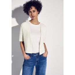 Cardigan Street One, Damen, Gr. 44, wei&szlig; (sanftes wei&szlig;), Stoff, 76% Polyester, 19% Viskose, 5% Elasthan, unifarben, gerade normal, ohne Ausschnitt, B&uuml;ndchen, Strickjacken, in Unifarbe