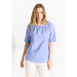 Kurzarmbluse Cecil, Damen, Gr. XS (36), blau (blouse blau), Web, 100% Baumwolle, unifarben, gerade h&uuml;ftlang, Rundhals, B&uuml;ndchen, Blusen, aus reiner Baumwolle