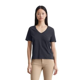 Marc O'Polo T-Shirt MARC O'POLO "aus Organic Cotton", Damen, Gr. L, blau (manic midnight), Obermaterial: 100% Baumwolle, unifarben, Basic, regular fit, V-Ausschnitt, Shirts