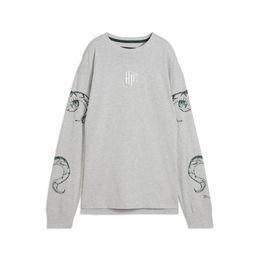 Trainingsshirt Puma "Puma HOOPS x HARRY POTTER™ Langarmshirt Damen", Damen, Gr. M, grau (light gray heather), Obermaterial: 100% Baumwolle; Rippe: 29% Polyester, 71% Baumwolle, oversize, Rundhals, Shirts