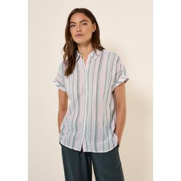 Kurzarmbluse Cecil, Damen, Gr. L (42), weiß (vanilleweiß), Web, 100% Baumwolle, gestreift, normal normal, V-Ausschnitt, Umschlagbund, Blusen, mit Kragen