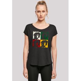T-Shirt F4NT4STIC "Bob Marley Colour Blocks Two Sleeves Reggae Music", Damen, Gr. L, schwarz, Obermaterial: 100% Baumwolle, regular fit, Rundhals, ohne Bündchen, Shirts, Premium Qualität, Musik, By Rock Off