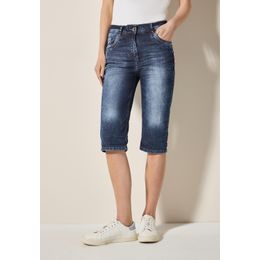 Slim-fit-Jeans Cecil, Damen, Gr. 25, blau (mid blau used wash), Jeans, 78% Baumwolle, 20% Polyester, 2% Elasthan, unifarben, kurz, Jeans Slim-fit-Jeans, High Waist