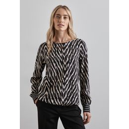 Langarmshirt Street One, Damen, Gr. 34, schwarz, Stoff, R&uuml;ckseite: 95% Viskose; 5% Elasthan; Front und &Auml;rmel: 100% Viskose, bedruckt, gerade normal, Rundhals, B&uuml;ndchen, Shirts Langarmshirt, mit Cut-Out Detail