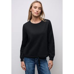 Sweatshirt Street One, Damen, Gr. 34, schwarz, Sweatware, 60% Baumwolle, 40% Polyester, unifarben, normal, Rundhals, B&uuml;ndchen, Sweatshirts Sweatshirt, mit Tunnelzug am Saum