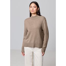 Strickpullover STREET ONE STUDIO, Damen, Gr. 40, beige (sandstone beige meliert), Stoff, 30% Polyester, 27% Polyacryl, 23% Polyamid, 20% Viskose, unifarben, normal normal, hoch geschlossener Ausschnitt, Strickb&uuml;ndchen, Pullover Strickpullover, Feinstrick