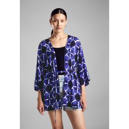 Langarmbluse Street One, Damen, Gr. M (40), blau (violet blau), Stoff, 100% Modal, bedruckt, gerade h&uuml;ftbedeckend, ohne Ausschnitt, B&uuml;ndchen, Blusen, mit 3/4 &Auml;rmeln