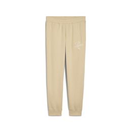 Sporthose Puma "Essentials Script Jogginghose Damen", Damen, Gr. XL, Normalgr&ouml;&szlig;en, schwarz (pebble path schwarz), 68% Baumwolle, 32% Polyester, bedruckt, regular fit, Hosen Sporthose