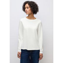 Langarmshirt Street One, Damen, Gr. 38, sanftes wei&szlig;, Stoff, 71% Polyester, 26% Viskose, 3% Elasthan, unifarben, normal normal, U-Boot-Ausschnitt, B&uuml;ndchen, Shirts Langarmshirt, mit U-Boot-Ausschnitt