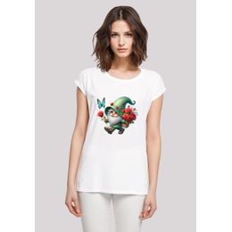 T-Shirt F4NT4STIC "Gnom Frühling Blumen Schmetterling", Damen, Gr. 4XL, weiß, Obermaterial: 100% Baumwolle, regular fit, Rundhals, ohne Bündchen, Shirts, Premium Qualität